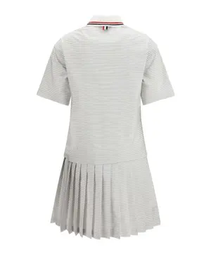 Thom Browne Striped Pleated Polo Mini Dress - Medium Gray