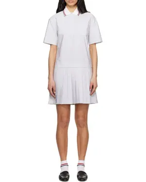 Thom Browne Striped Pleated Polo Mini Dress - Medium Gray