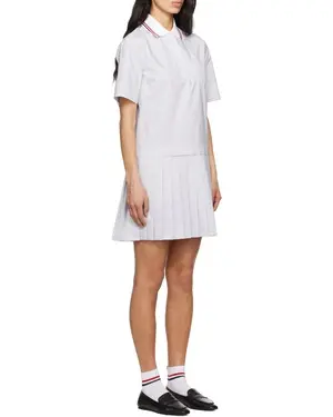Thom Browne Striped Pleated Polo Mini Dress - Medium Gray