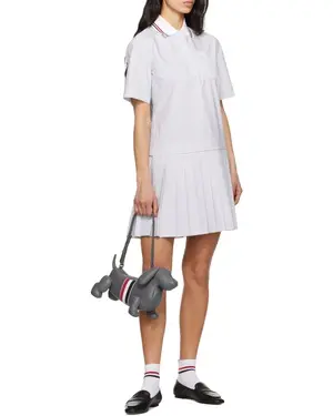 Thom Browne Striped Pleated Polo Mini Dress - Medium Gray
