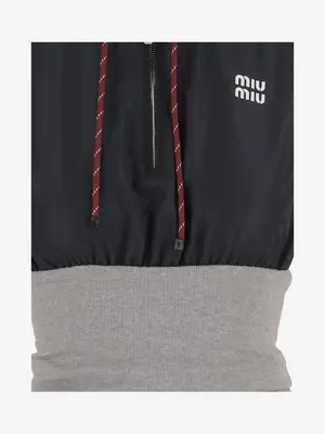 Miu Miu Sleeveless Hooded Dress With Contrasting Details - Black