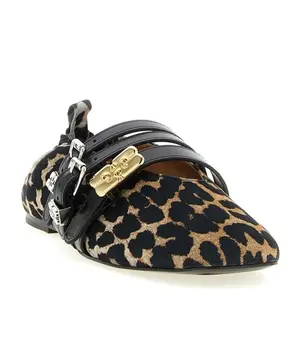 GANNI Leopard Print Ballerina Flats With Triple Straps - Multicolor