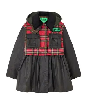 Barbour X Ganni Plaid Hooded Waxed Cotton Jacket