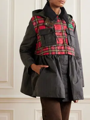 Barbour X Ganni Plaid Hooded Waxed Cotton Jacket