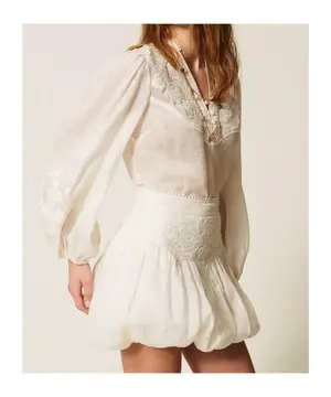 TWINSET Embroidered V-neck Blouse - No