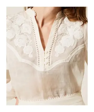 TWINSET Embroidered V-neck Blouse - No