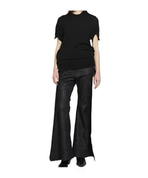 Junya Watanabe Crew Neck Short Sleeve Sweater With Ribbed Hem And Slit Cuffs
