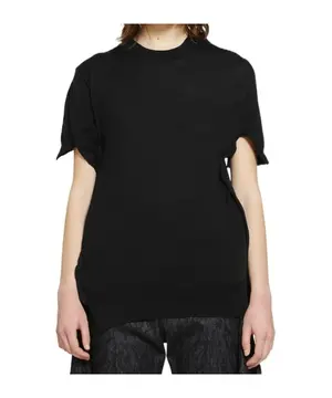 Junya Watanabe Crew Neck Short Sleeve Sweater With Ribbed Hem And Slit Cuffs