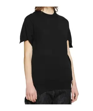Junya Watanabe Crew Neck Short Sleeve Sweater With Ribbed Hem And Slit Cuffs