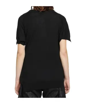 Junya Watanabe Crew Neck Short Sleeve Sweater With Ribbed Hem And Slit Cuffs