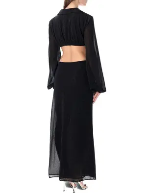Oseree Long Sleeve Cut-out Maxi Dress - Black