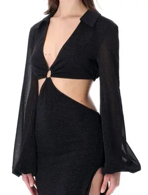 Oseree Long Sleeve Cut-out Maxi Dress - Black