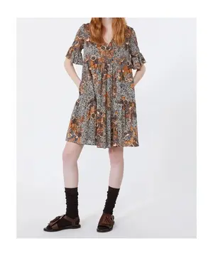 Max Mara Printed Short Sleeve Dress With Ruffles