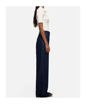 7 For All Mankind Indigo Linen Wide Leg Trousers