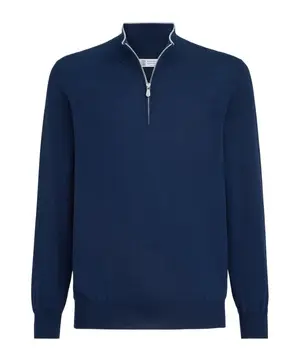 Brunello Cucinelli Sea Island Quarter Zip Sweater - Blue