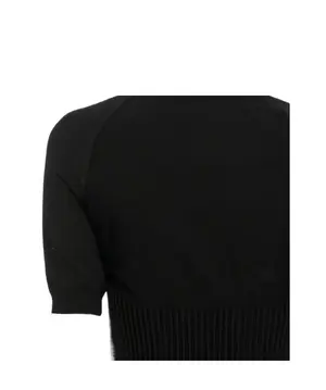 Alaïa Ribbed Mock Neck Short Sleeve Knit Top