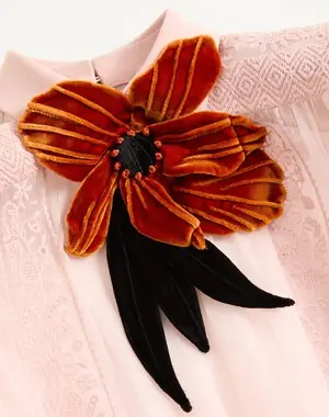 Valentino Garavani Embroidered Organza Top With Velvet Flower Applique
