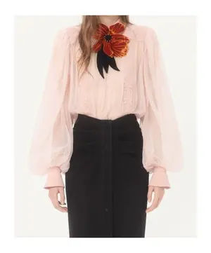 Valentino Garavani Embroidered Organza Top With Velvet Flower Applique