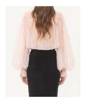 Valentino Garavani Embroidered Organza Top With Velvet Flower Applique