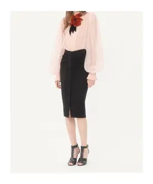 Valentino Garavani Embroidered Organza Top With Velvet Flower Applique