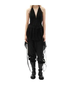 ANN DEMEULEMEESTER Halter Neck Lace Trimmed Asymmetrical Top