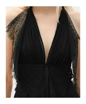 ANN DEMEULEMEESTER Halter Neck Lace Trimmed Asymmetrical Top