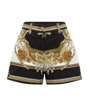 Versace Baroque Print Denim Shorts - Black