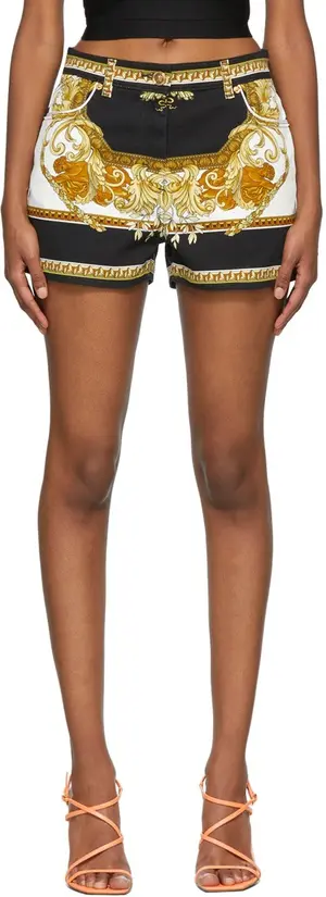 Versace Baroque Print Denim Shorts