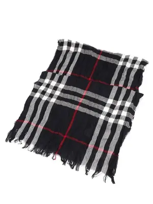 Burberry Plaid Wool Blended Scarf - Black