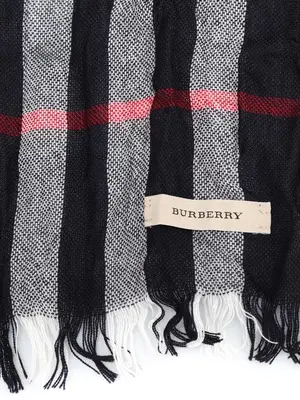Burberry Plaid Wool Blended Scarf - Black