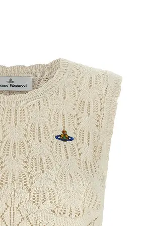 VIVIENNE WESTWOOD Ella Orb Embroidered Knitted Top - Cream