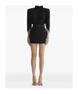 MUGLER High Neck Pleated Long Sleeve Top