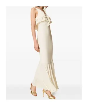 TWINSET Ruffled V-neck Maxi Dress - White
