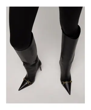 Gucci Donna Horsebit Pointed Toe Stiletto Mid Heel Boots