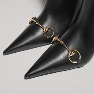 Gucci Donna Horsebit Pointed Toe Stiletto Mid Heel Boots