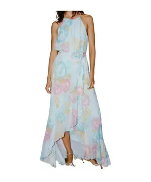 Marella Sleeveless Ruffled Halterneck Maxi Dress With Fabric Flower Detail