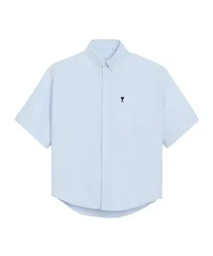 AMI Paris Short-sleeved Curved Hem Shirt - Blue
