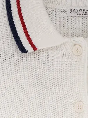 Brunello Cucinelli Striped Collared Short Sleeve Knit