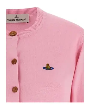 VIVIENNE WESTWOOD Logo Embroidered Knitted Cardigan - Pink