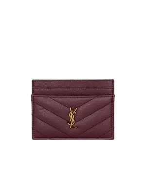 Saint Laurent Cassandre Logo Plaque Card Case - Cabernet Sauvignon Red