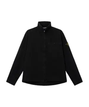 Stone Island Zip Up Overshirt With Logo Patch - Black