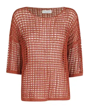 ROBERTO COLLINA Crocheted Crew Neck Cover-up - Brick