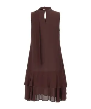 KAOS Sleeveless V-neck Dress With Scarf Detail And Ruffled Hem