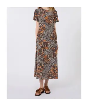 Max Mara Floral Print Short Sleeve Midi Dress