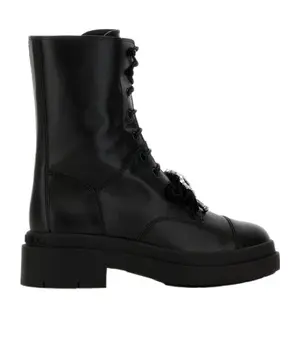 JIMMY CHOO Lace-up Round Toe Boots With Bow Detail