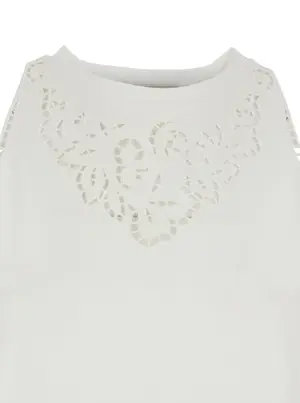 TWINSET Inlaid Embroidered Round Neck Top - White