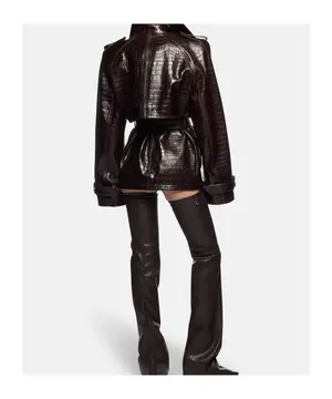 Attico Belted Crocodile-patterned Bomber Jacket - Dark Brown