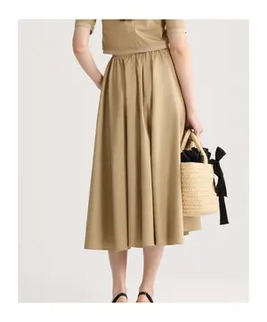 PATOU Gathered Cotton Midi Skirt - Sand-colored