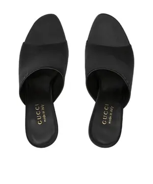 Gucci High Heel Slide Sandals With Embossed Logo