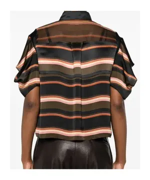 Sacai Short Sleeve Striped Polo Shirt - Black